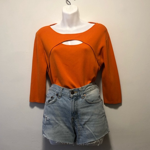 Vintage | Tops | Vintage Orange Keyhole Cut Out Pong Sleeve Top | Poshmark